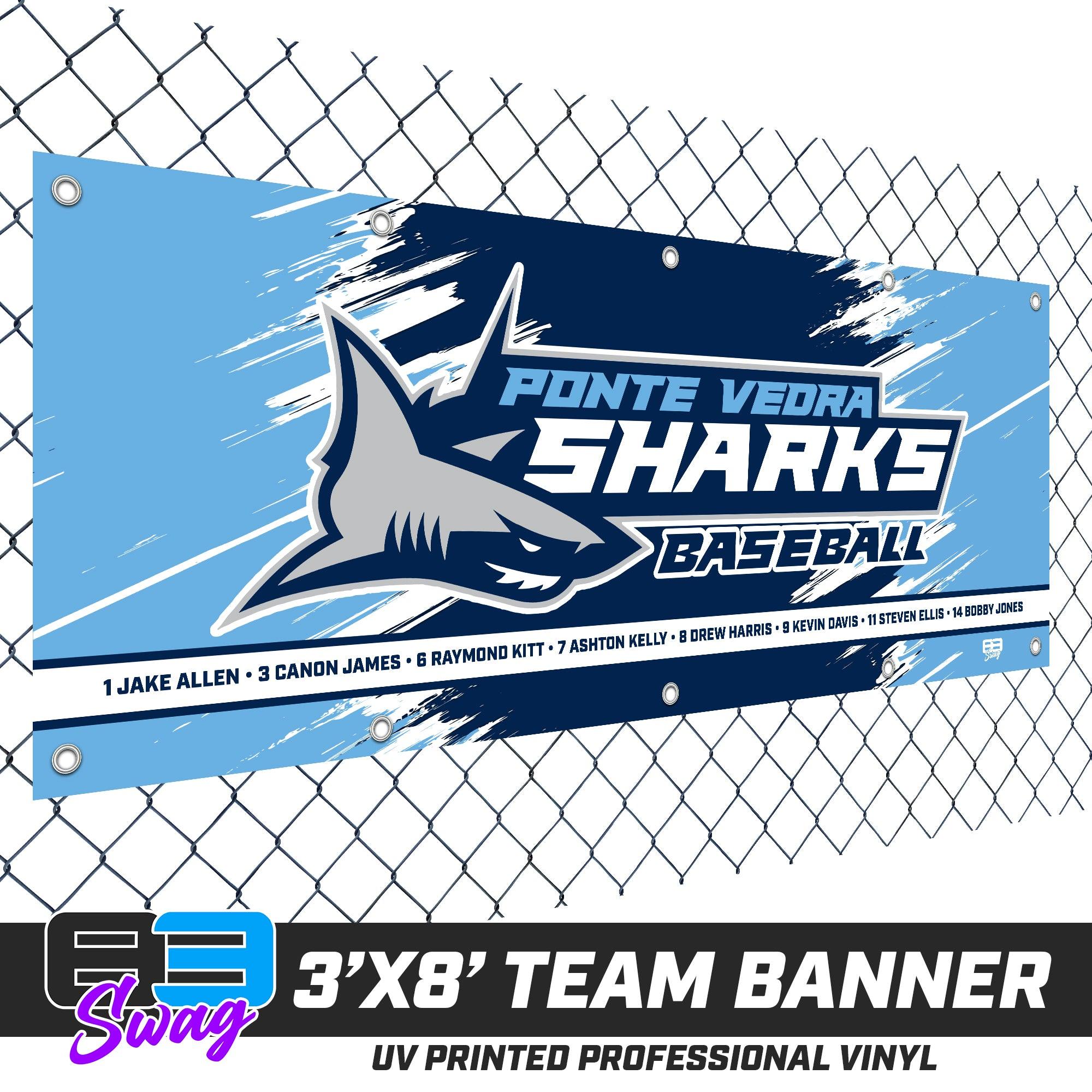 3'x8' Team Vinyl Banner with Roster - Ponte Vedra Sharks Baseball – 83Swag