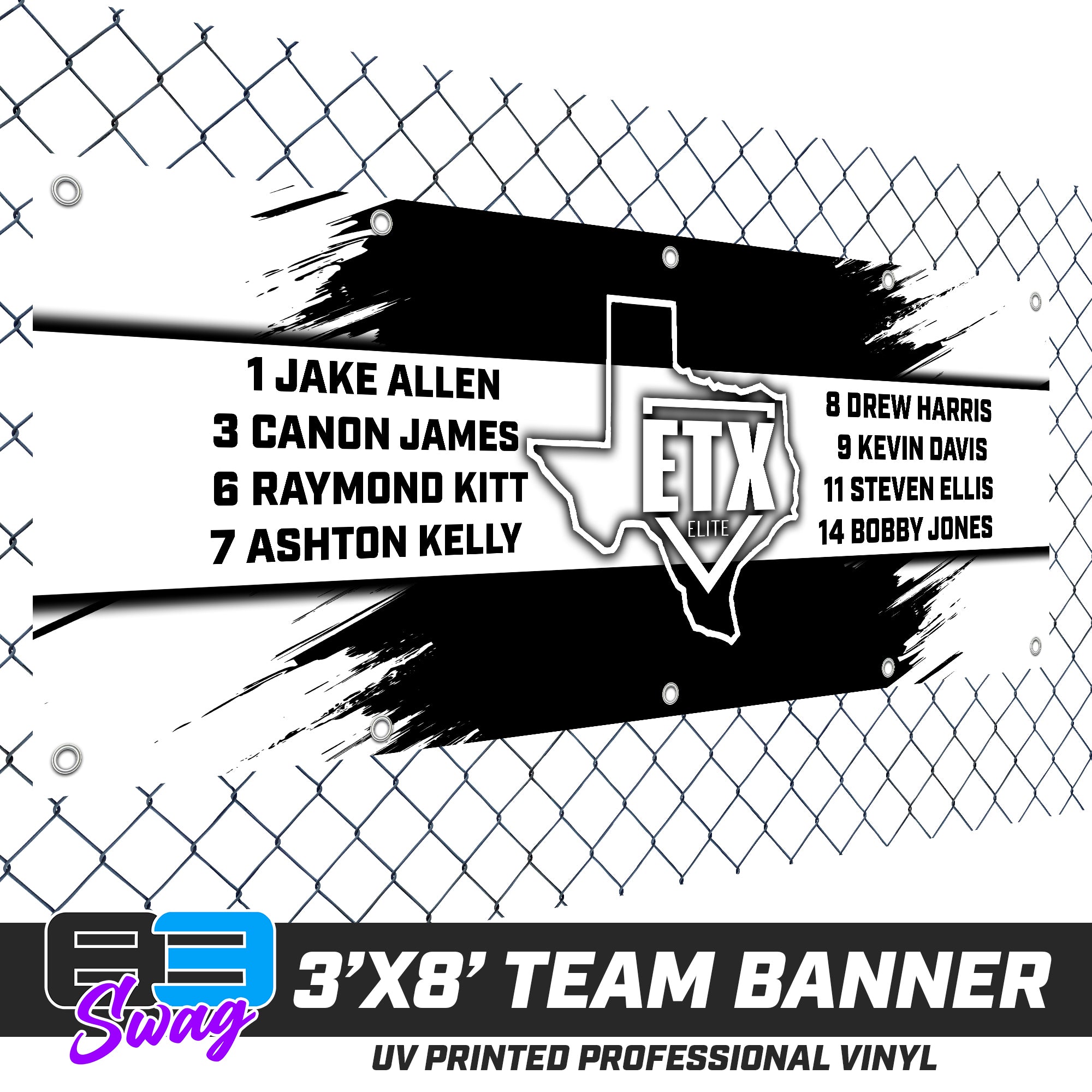 3'x8' Team Vinyl Banner with Roster - ETX Elite Softball – 83Swag