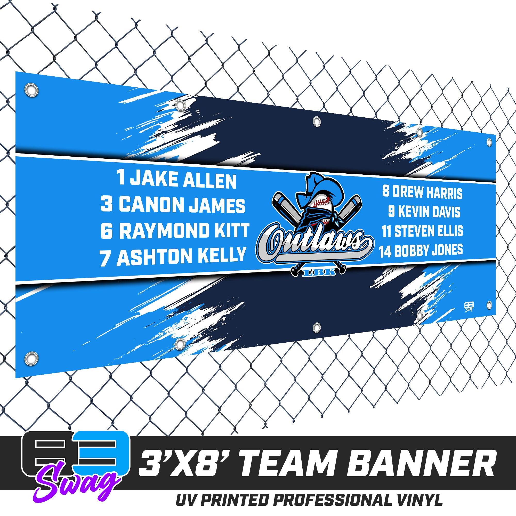 3'x8' Team Vinyl Banner with Roster - Outlaws Baseball – 83Swag
